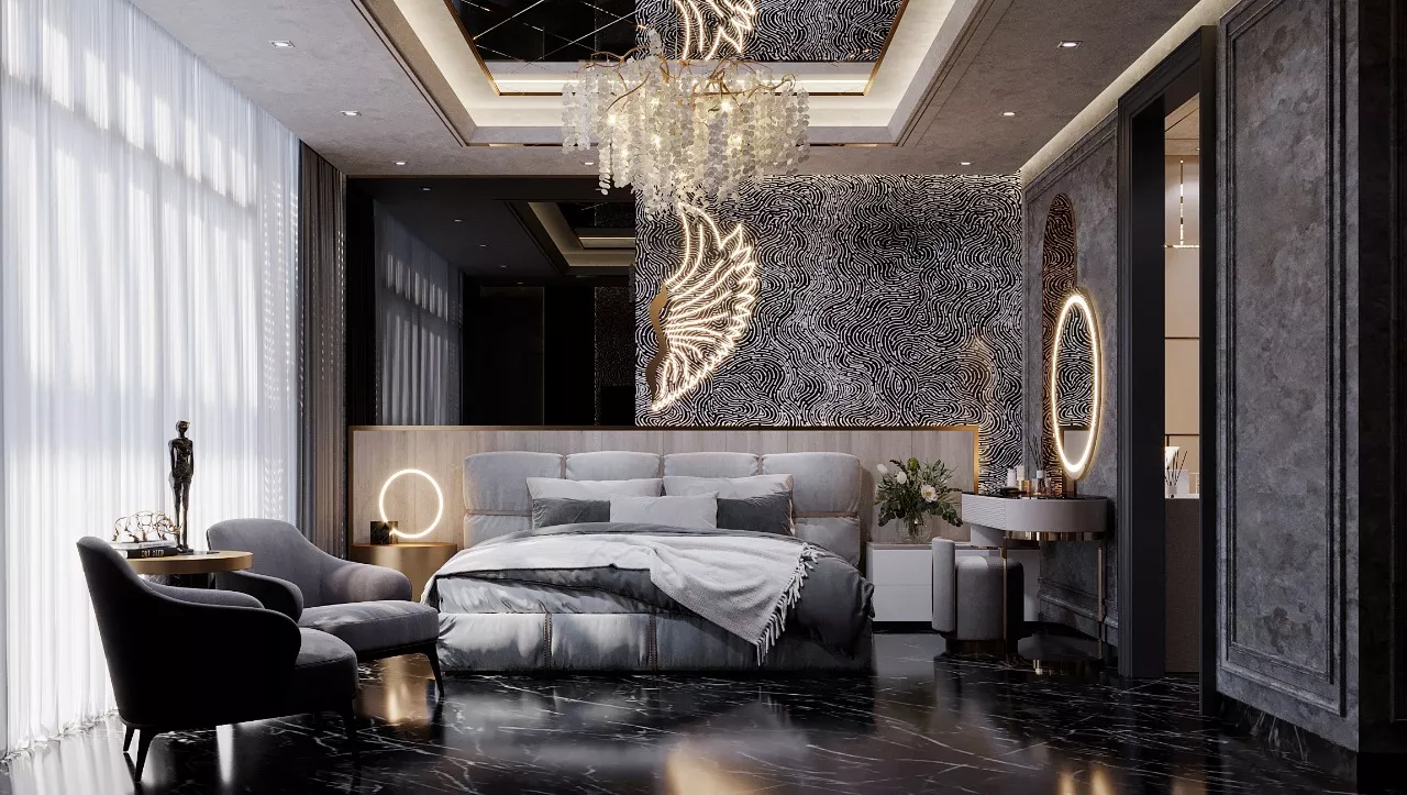 DRAMATIC BEDROOM INTERIOR DESIGN IN UAE