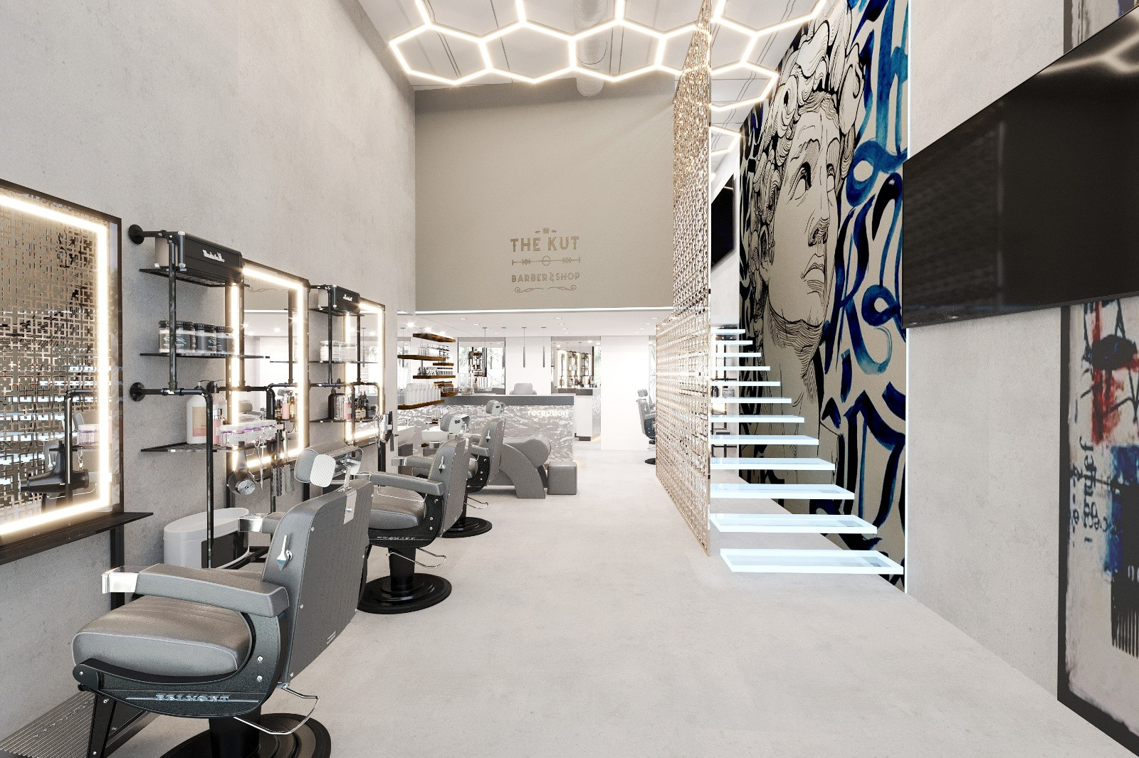 Modern Aesthetic Barber Shop with Spacious Interior Design Creating Luxury