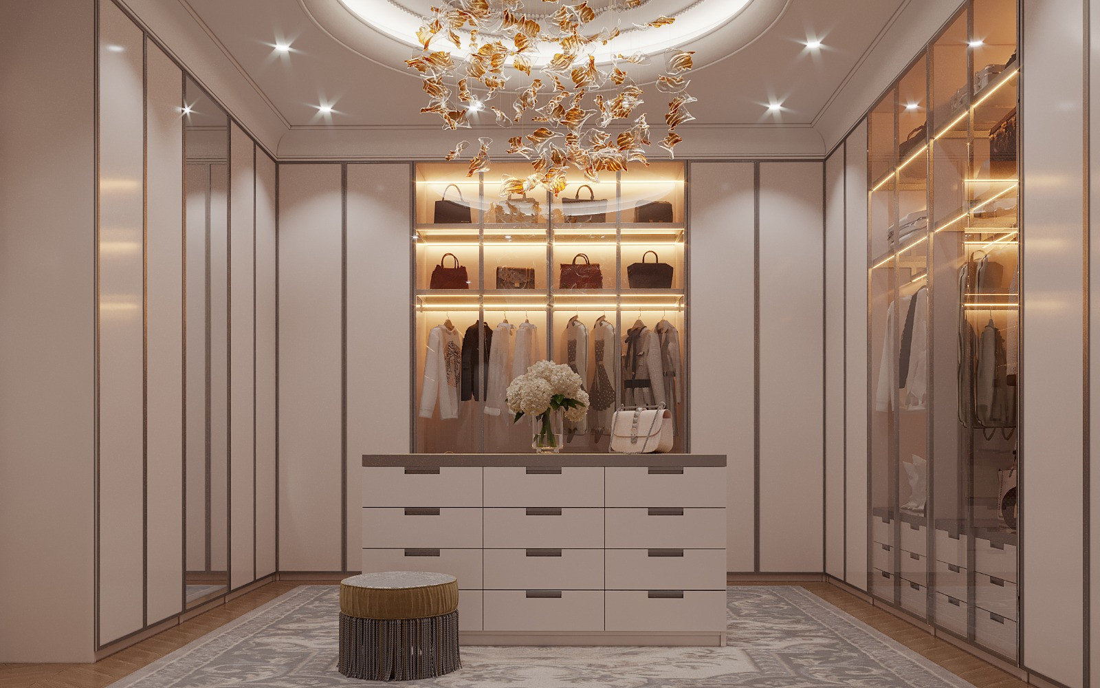 Beautiful Dressing Room Design in Dubai by Luxury Antonovich Design